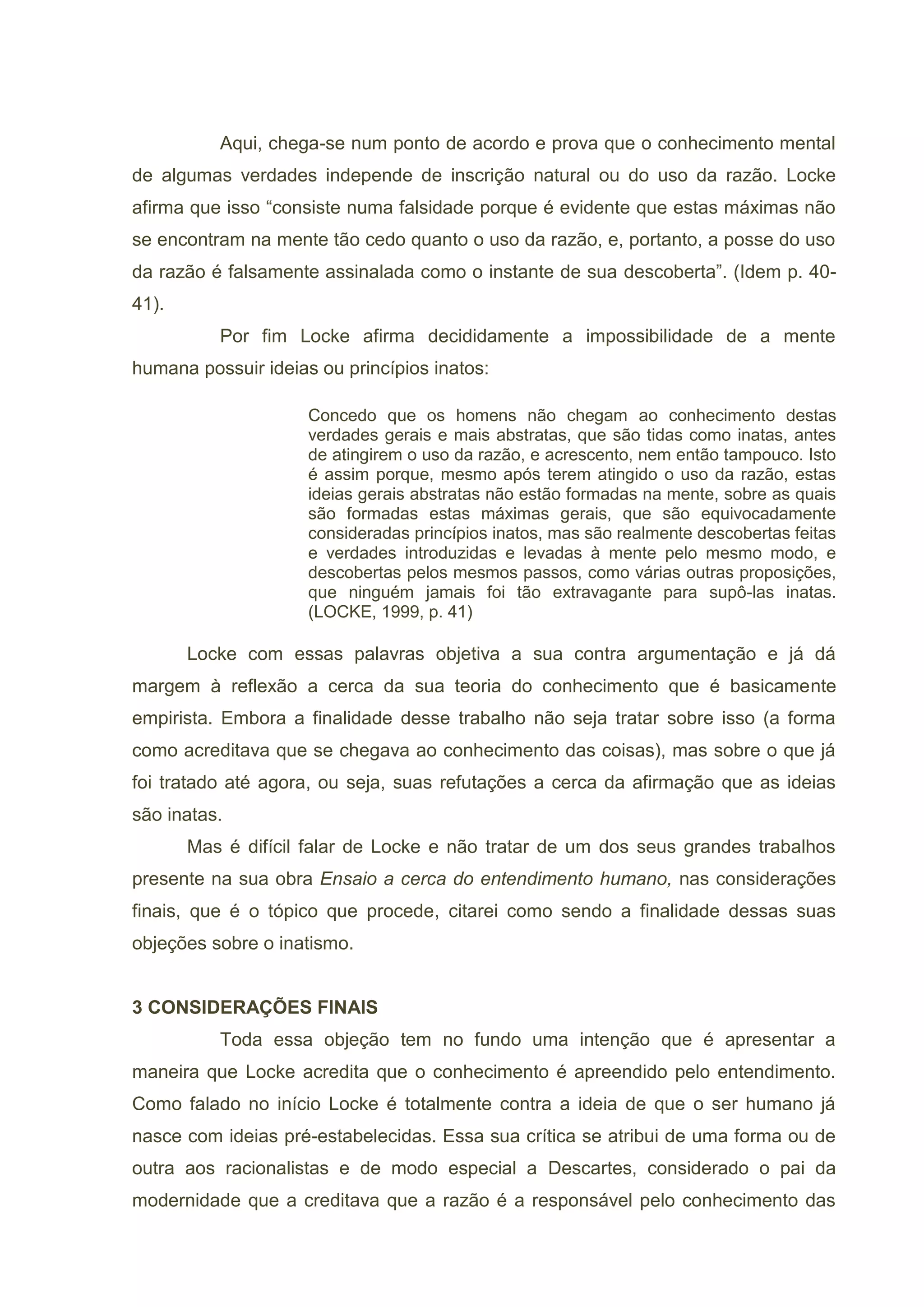ARTIGO: Critica de Jonh Locke ao inatismo | PDF