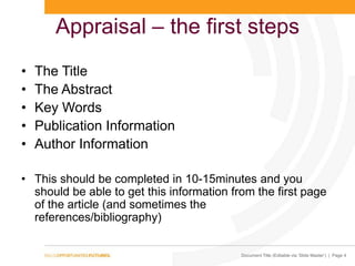 Critical appraisal | PPTX