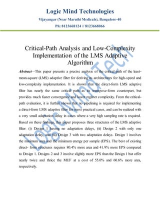 Critical path analysis and low-complexity implementation of the lms adaptive algorithm | PDF
