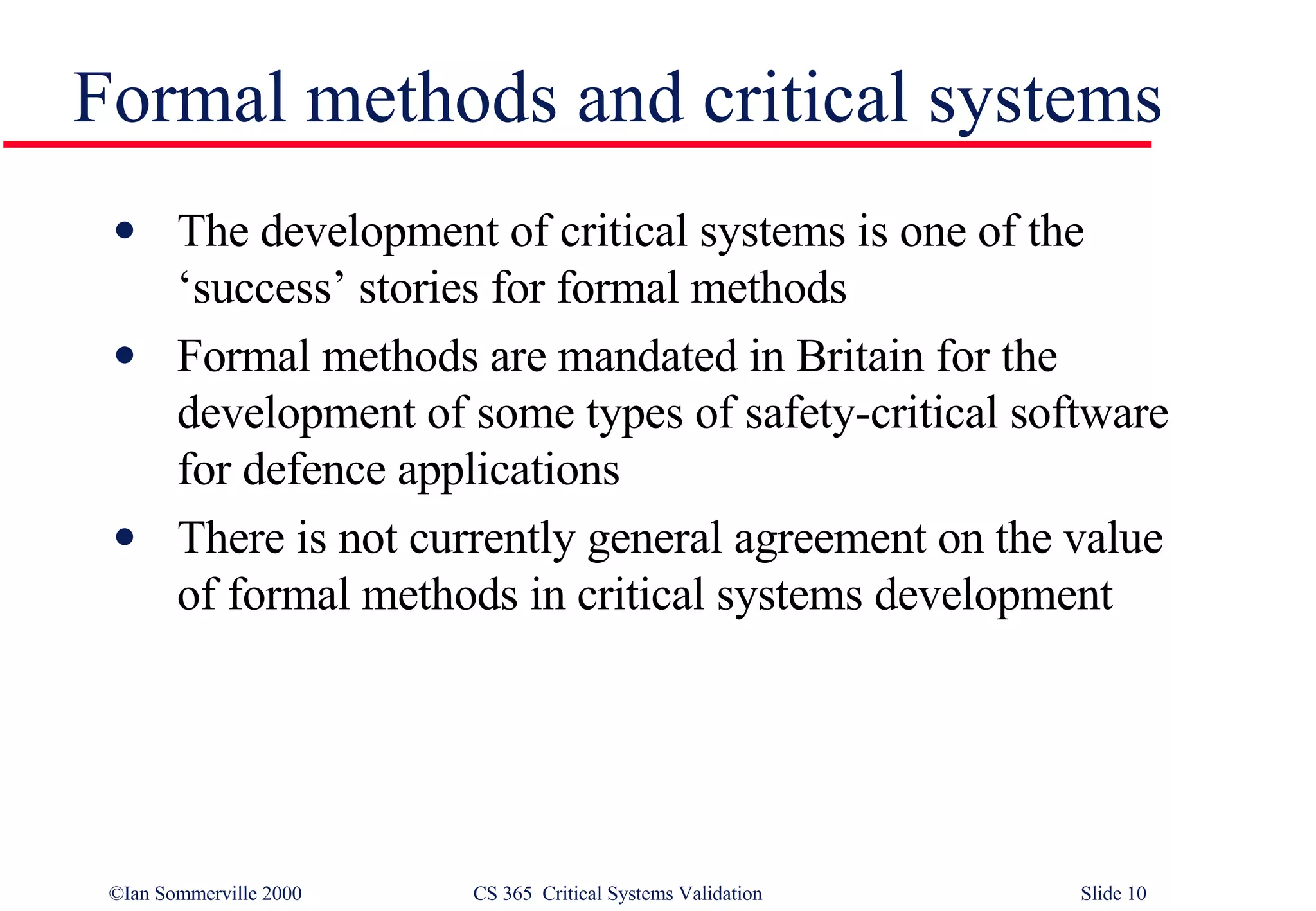 Critical System Validation in Software Engineering SE21 | PPT