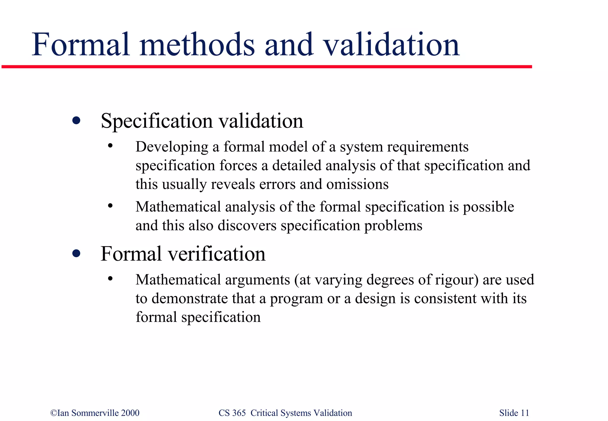 Critical System Validation in Software Engineering SE21 | PPT