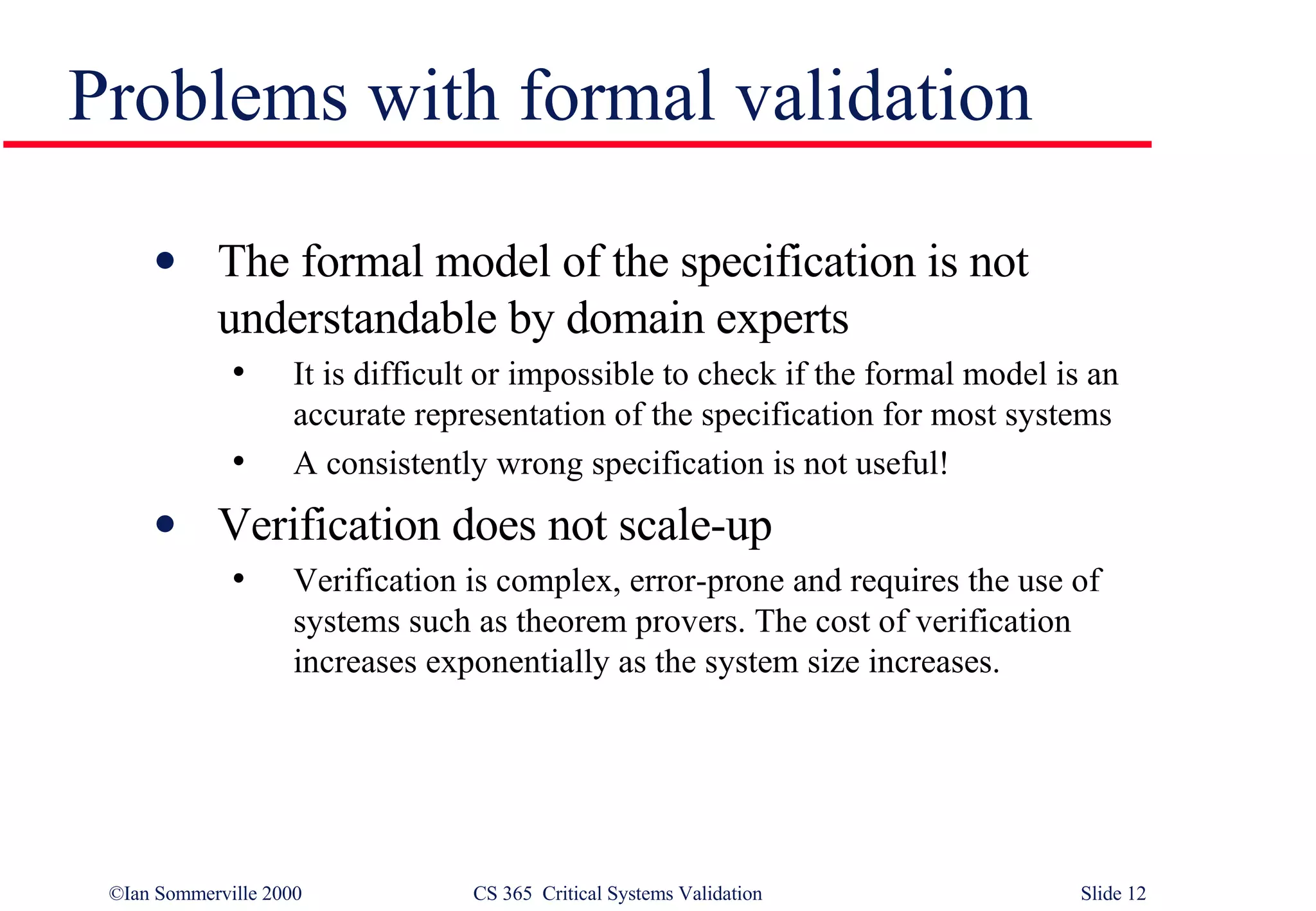 Critical System Validation in Software Engineering SE21 | PPT