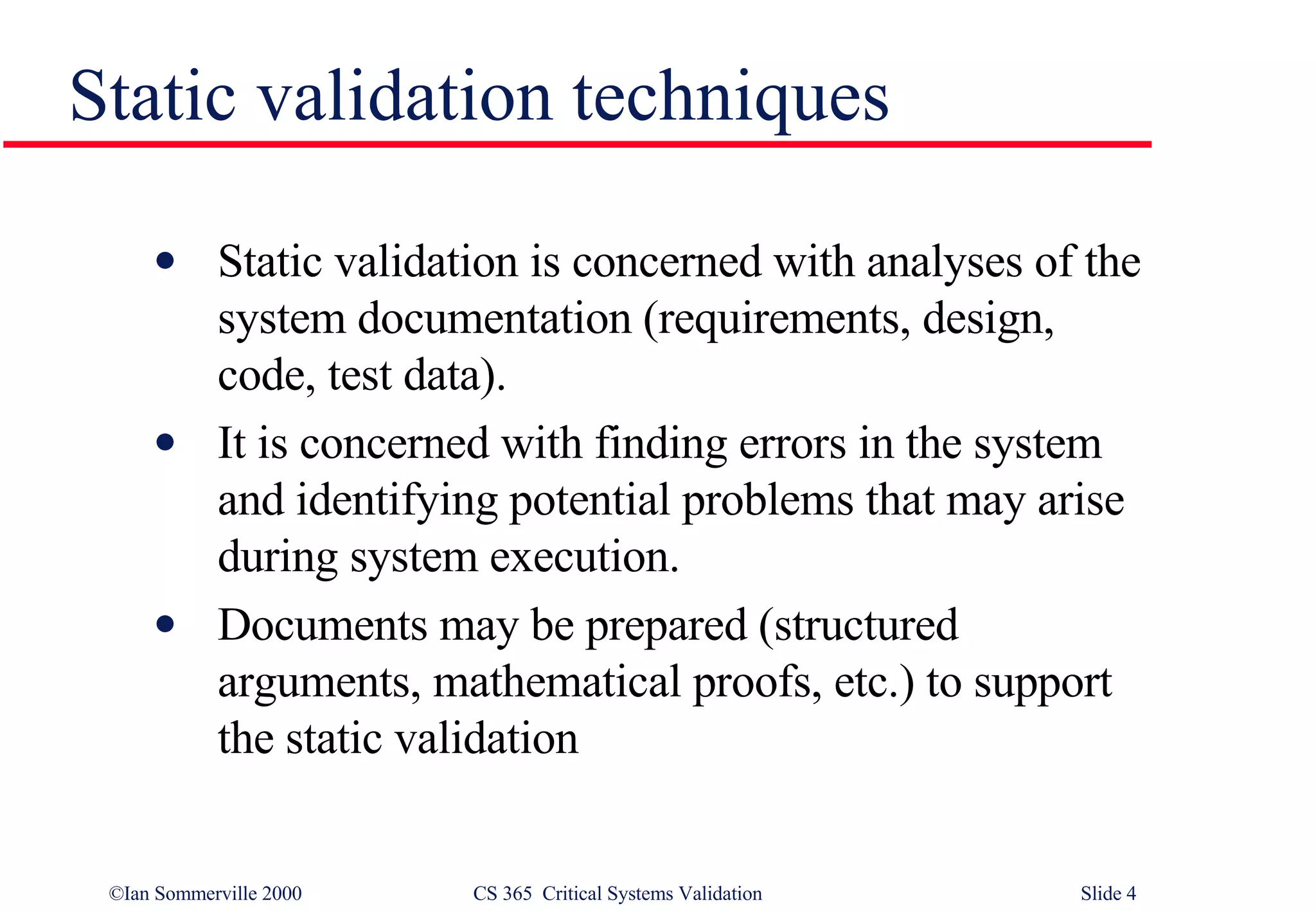 Critical System Validation in Software Engineering SE21 | PPT