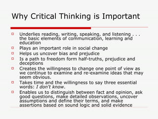 Critical Thinking In Education | PPT