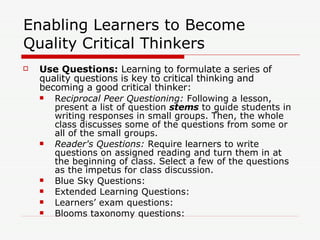 Critical Thinking In Education | PPT