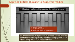 Critical analysis developing your reading | PPT