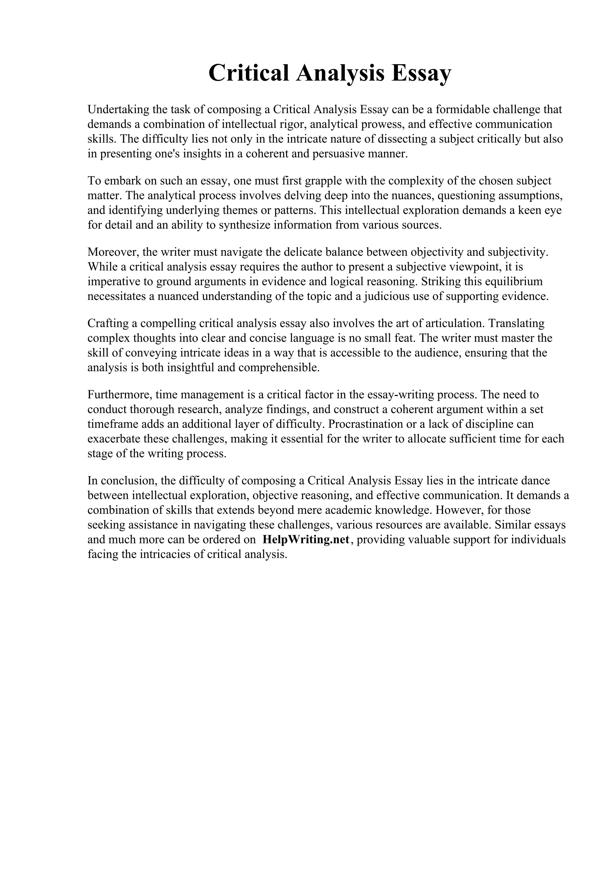 Critical Analysis Essay. 4 Easy Ways to Write a Critical Analysis with ...