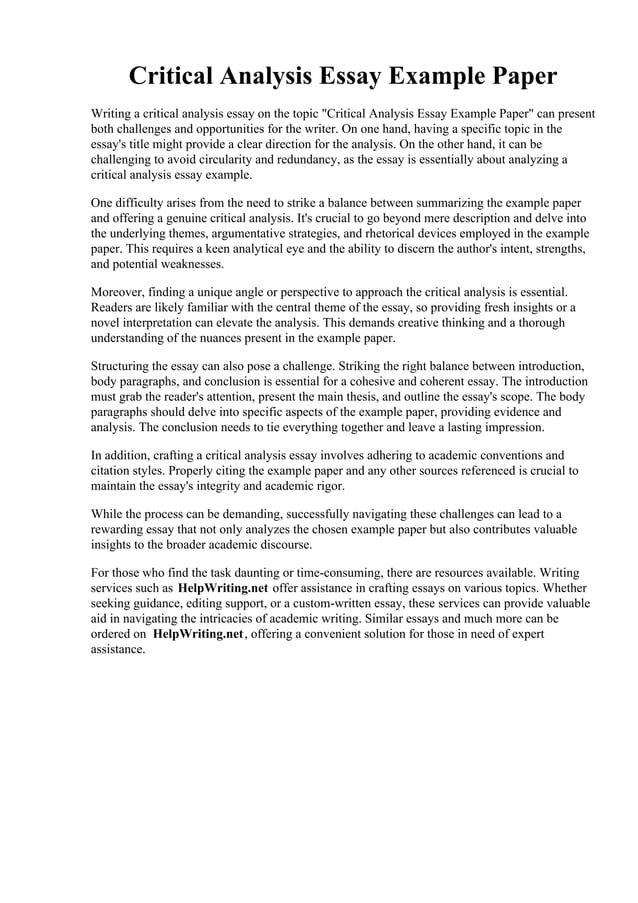 Critical Analysis Essay Example Paper. Reflection essay: Critical ...