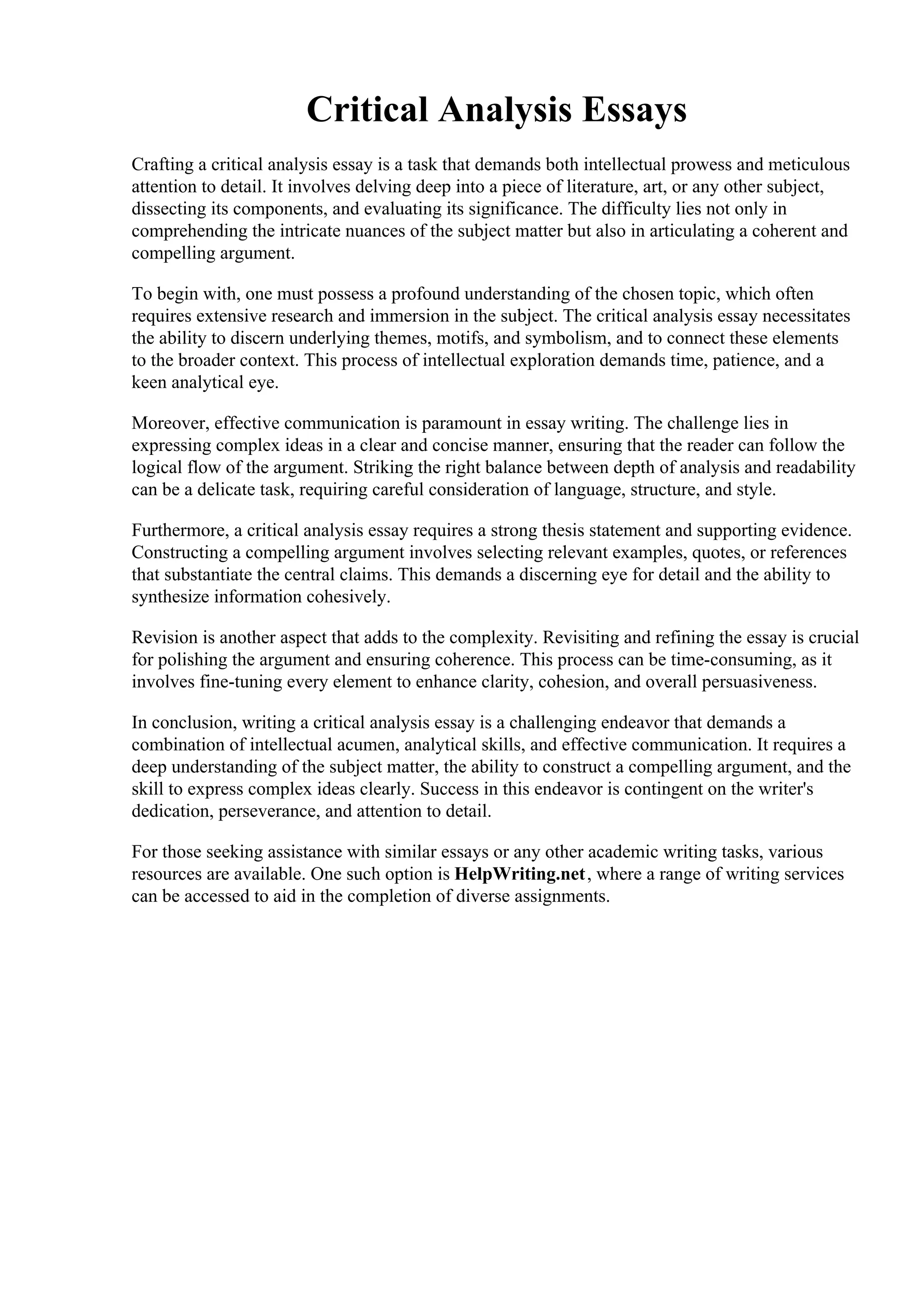 Critical Analysis Essays | PDF