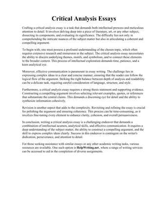 Critical Analysis Essays | PDF