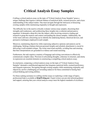 Critical Analysis Essay Samples | PDF