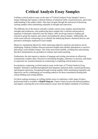 Critical Analysis Essay Samples | PDF