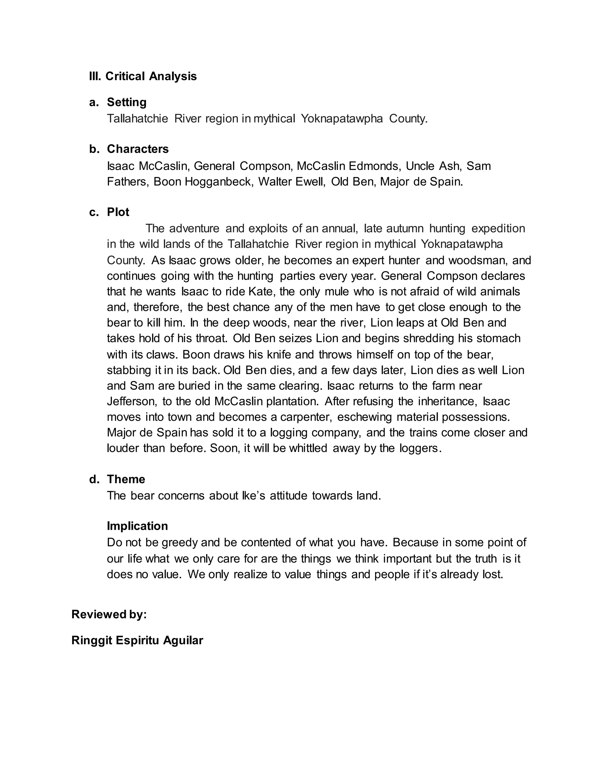 The Bear-William Faulkner Harvest-Loreto Paras Sulit | DOCX