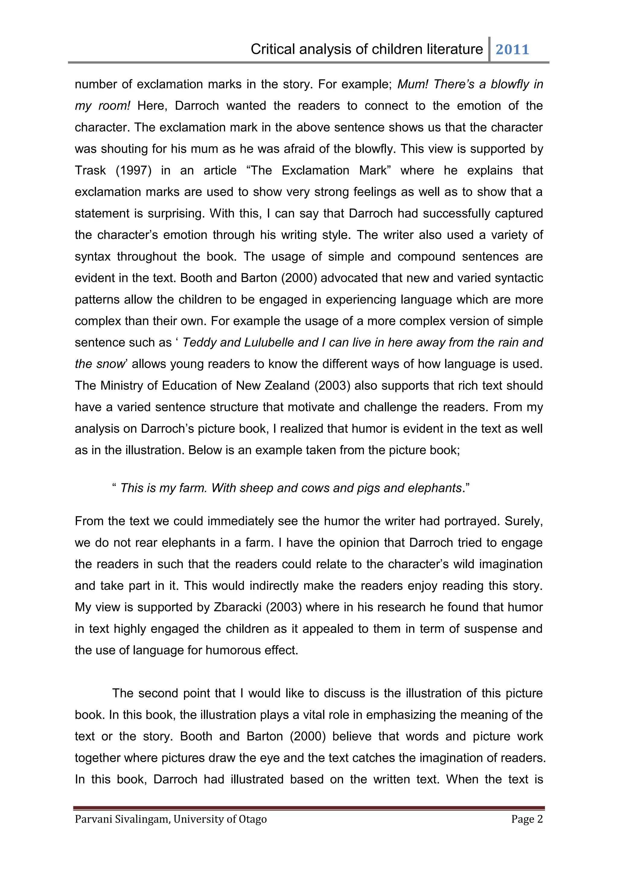 Critical analysis of children literature. | DOCX