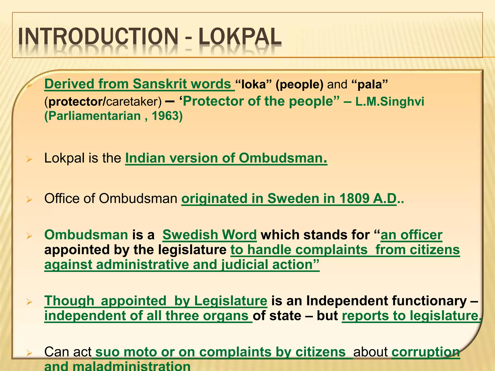 Critical Analysis of Lokpal and Lokayuktas Act, 2013 | PPTX
