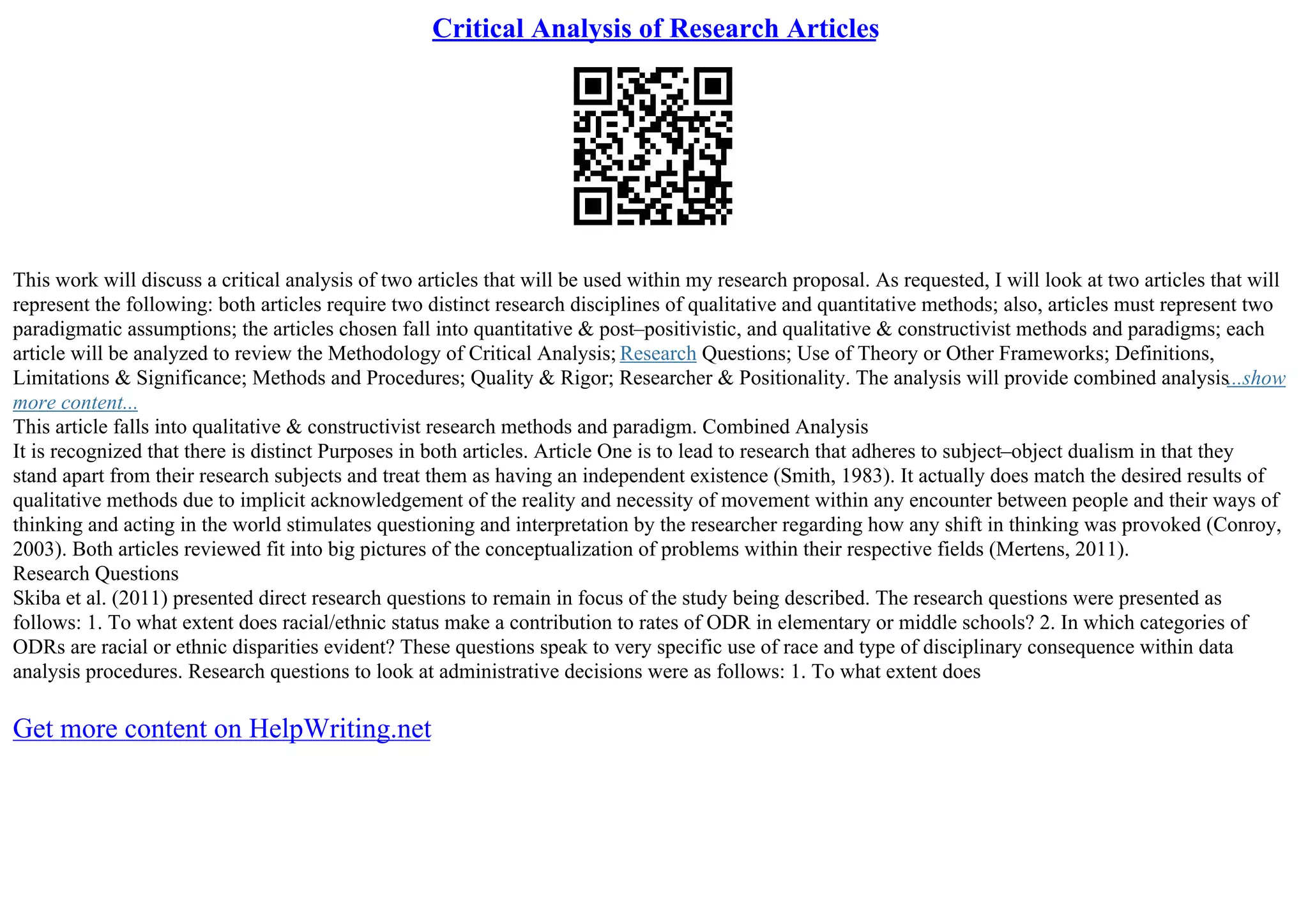Critical Analysis Of Research Articles | PDF
