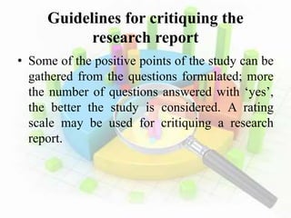 Critical analysis of research report | PPTX