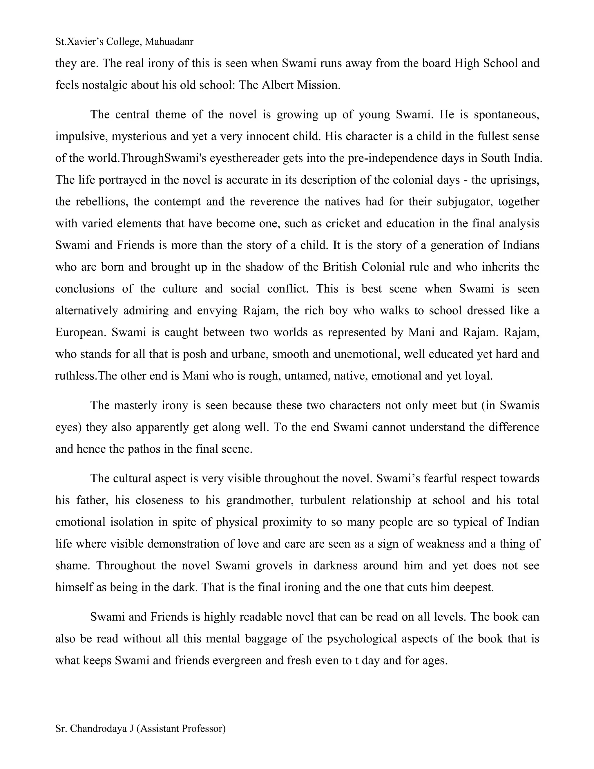 Critical analysis of swami and friends. | PDF