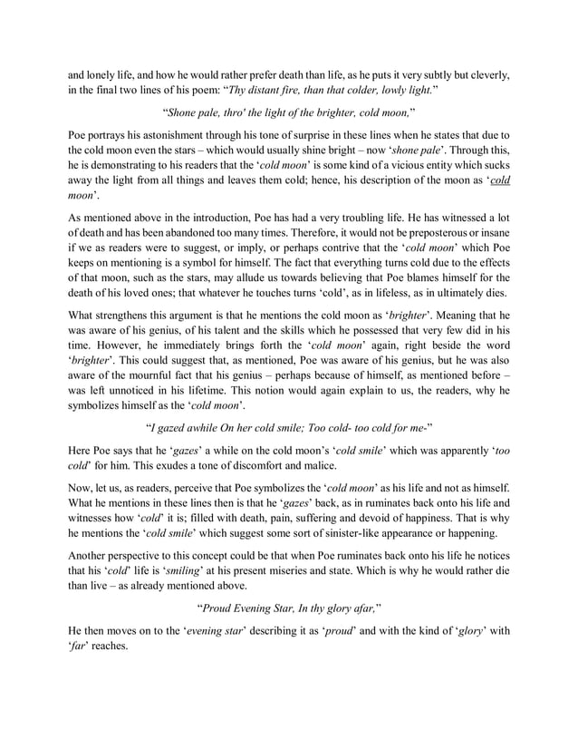 Critical analysis of the poem evening star by edgar allan poe | PDF ...