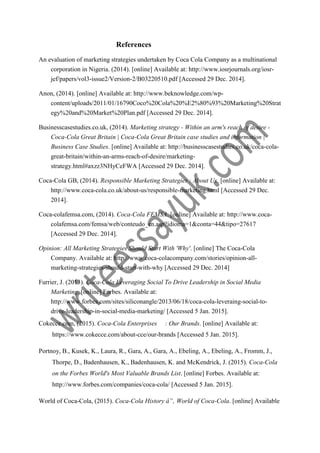 Critical analysis of the strategic and tactical approaches of coca cola ...