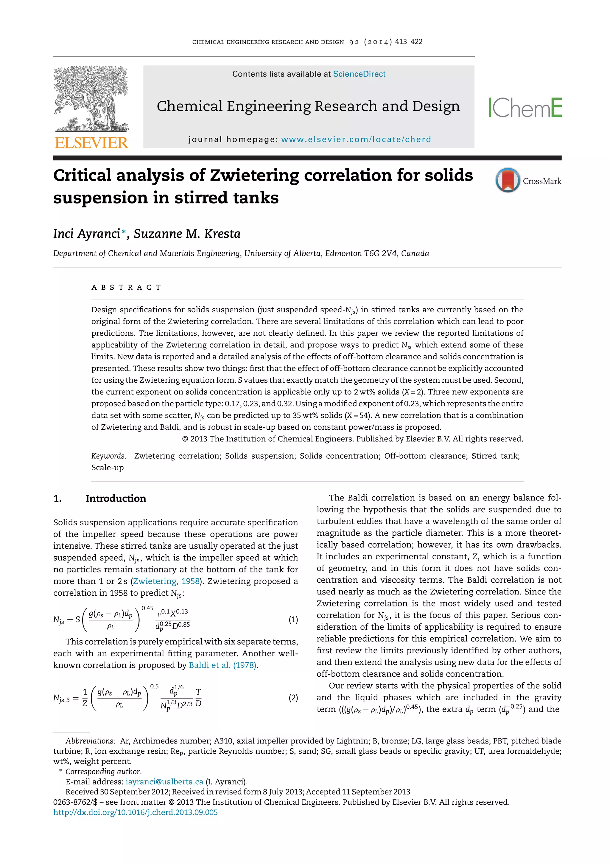 Critical analysis of zwietering correlation for solids | PDF