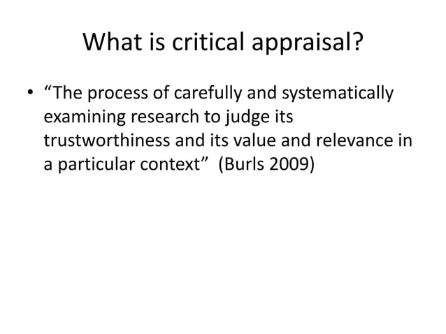 Critical appraisal | PPTX | Educational Assessment | Education