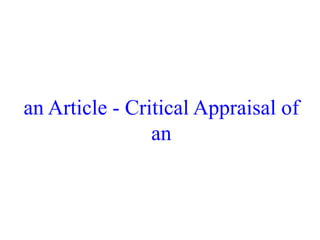 Critical appraisal of the recherche article | PPT