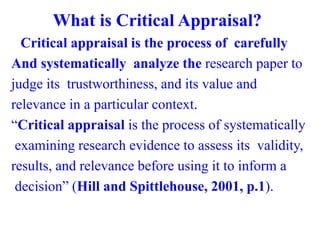 Critical appraisal of the recherche article | PPT
