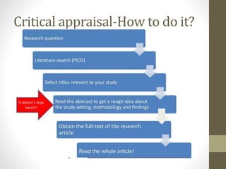 Critical appraisal of a research writing | PPTX