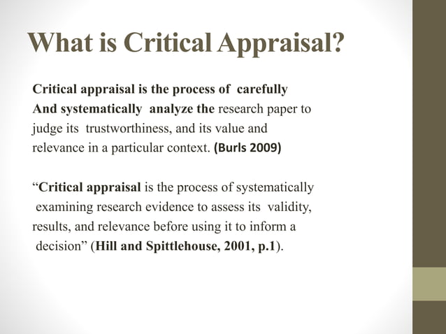 Critical appraisal of a research writing | PPT