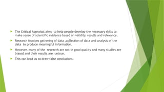 Critical appraisal method in research methodology | PPT