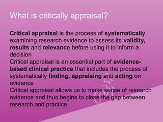 Critical Appraisal on journal in evidence based medicine.pptx