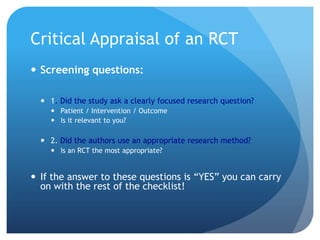 Critical appraisal 2012 updated | PPT | Medical Health