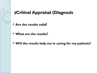 Critical appraisal of diagnostic article | PPT