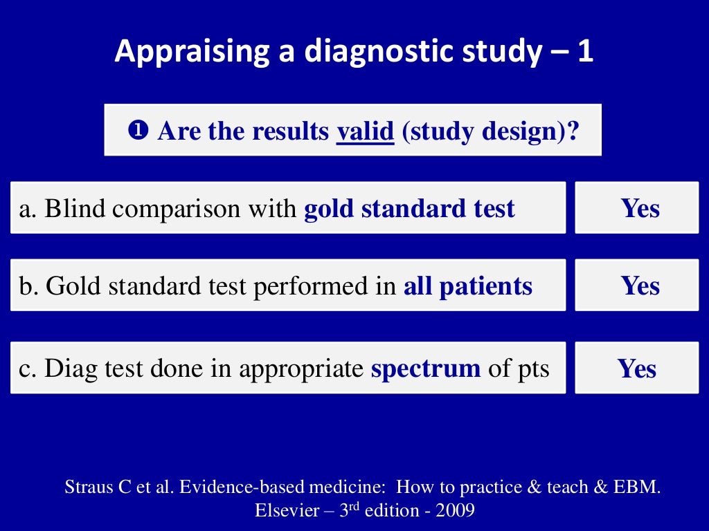 Critical appraisal of diagnostic studies