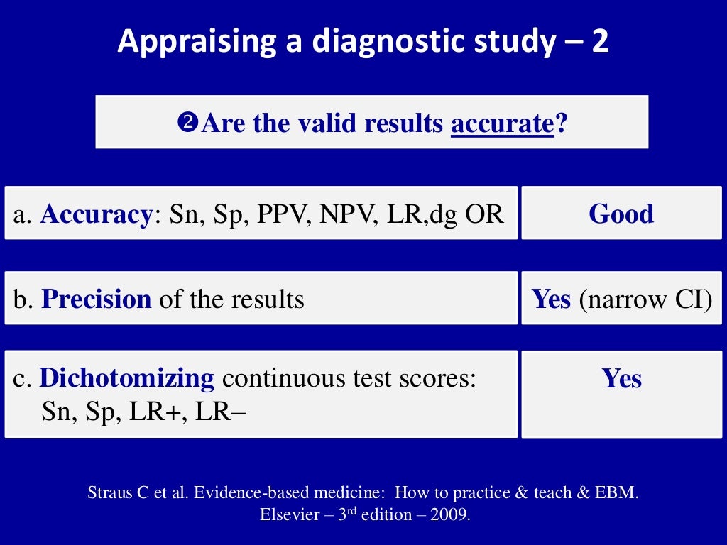 Critical appraisal of diagnostic studies