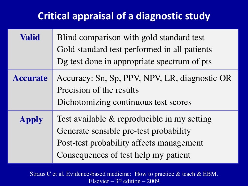 Critical appraisal of diagnostic studies