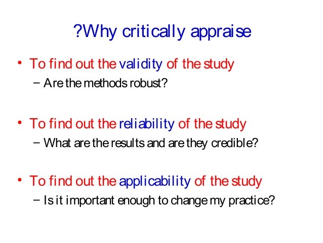 Critical Appraisal Of Published Medical Research Critical Appraisal Of Published Medical Research