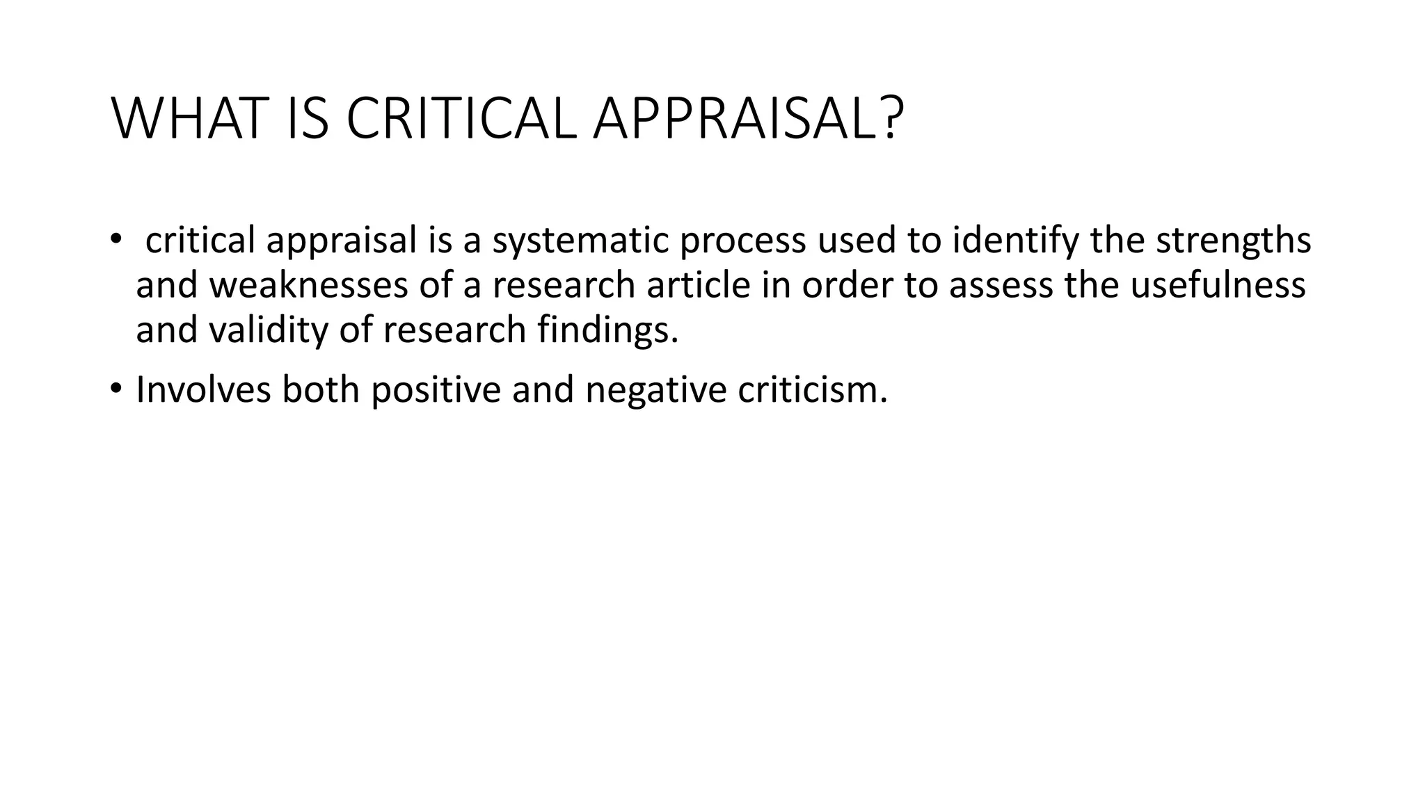 Critical appraisal of scientific articles overview | PPTX