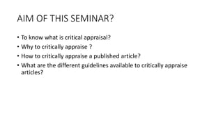 Critical appraisal of scientific articles overview | PPTX