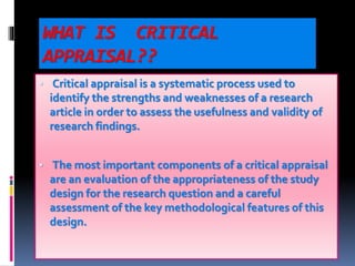 Critical appraisal presentation by mohamed taha 2 | PPTX
