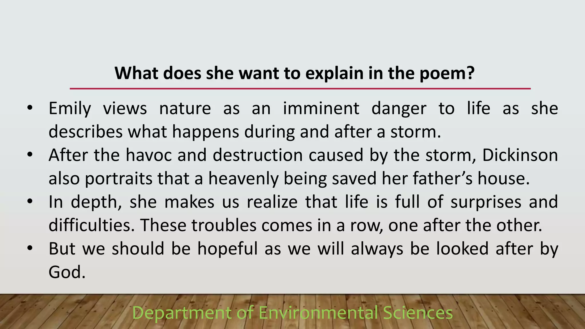 Critical appreciation of poem "The wind begun to rock the grass" by ...