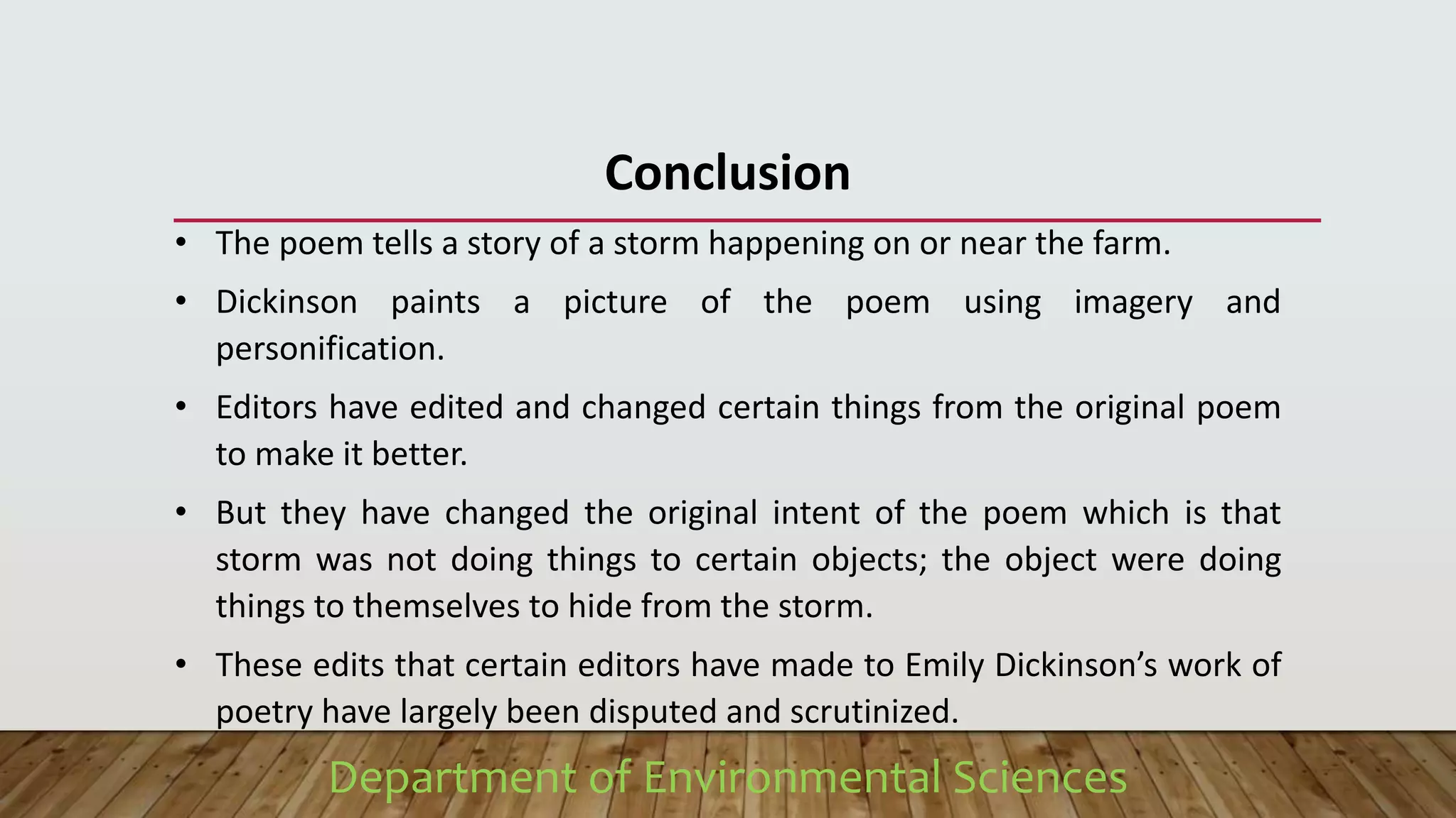 Critical appreciation of poem "The wind begun to rock the grass" by ...