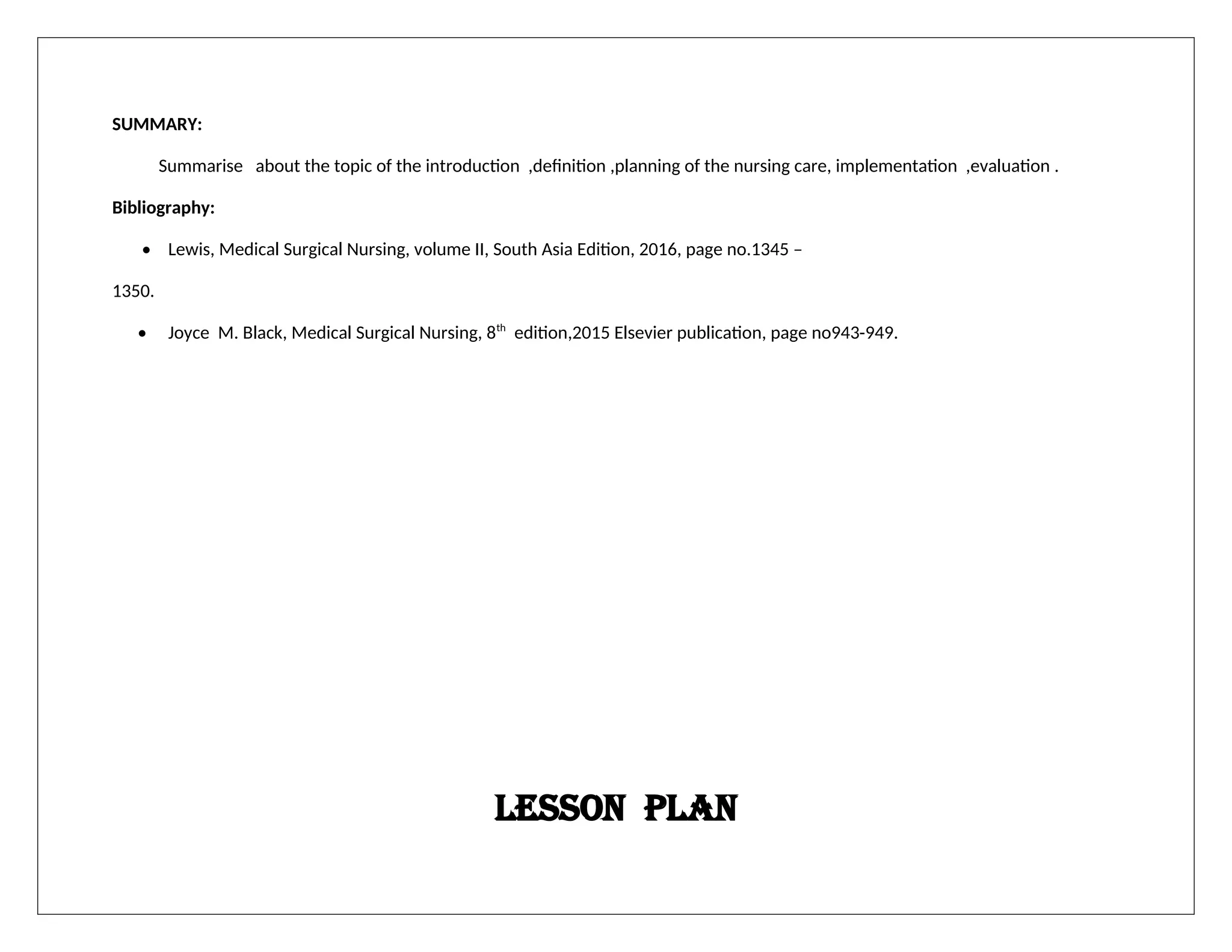 CRITICAL CARE NURSING LESSON PLAN definition, types, purpose ...