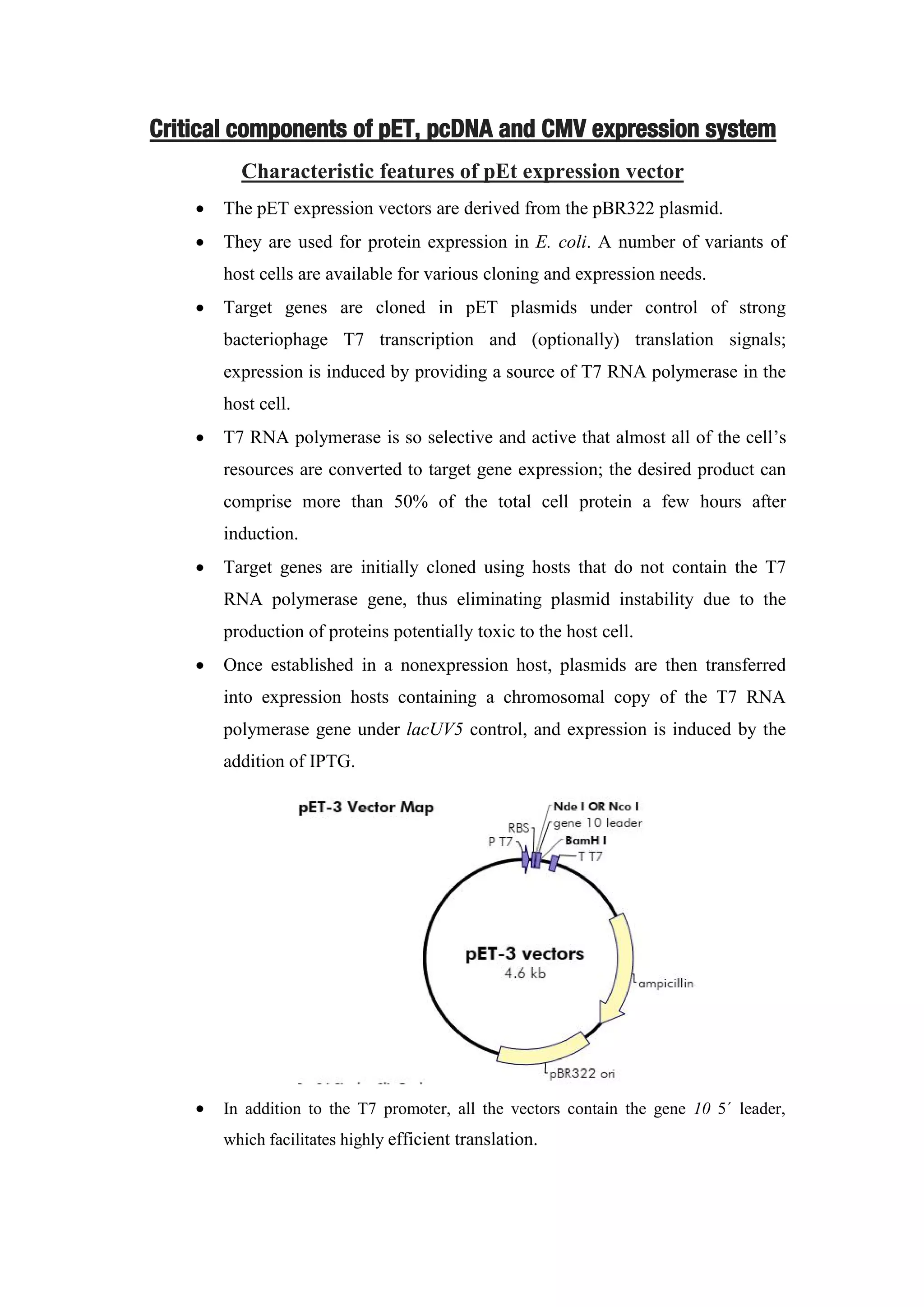 Critical components of p et,pcdna and cmv expression vectors | PDF