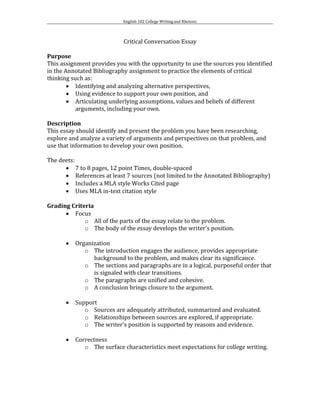 Eng 102 Critical Conversation Assignment Sheet | PDF