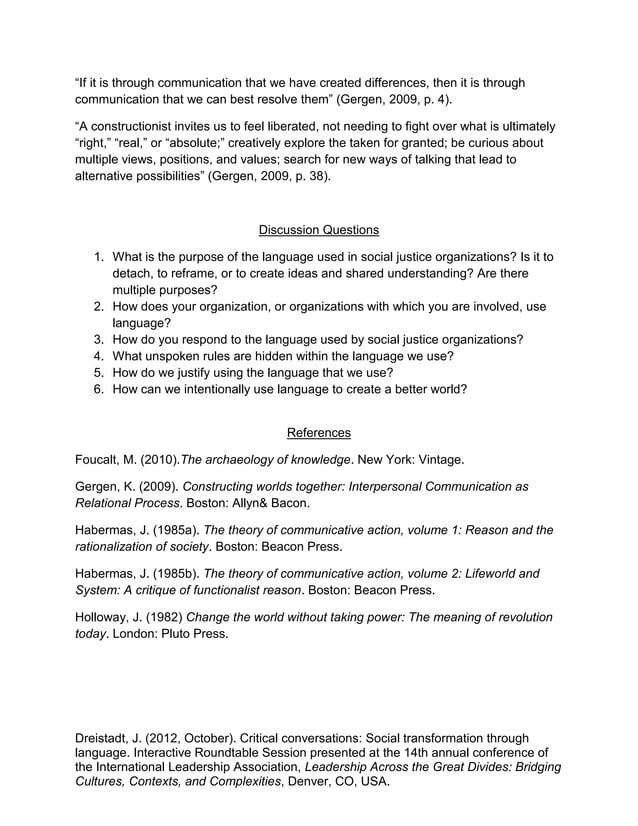 Critical conversations: Social transformation through language | PDF