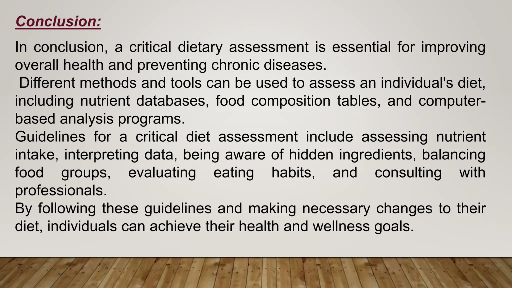 Critical Dietary Assessment nutritional status | PPTX | Medical Health