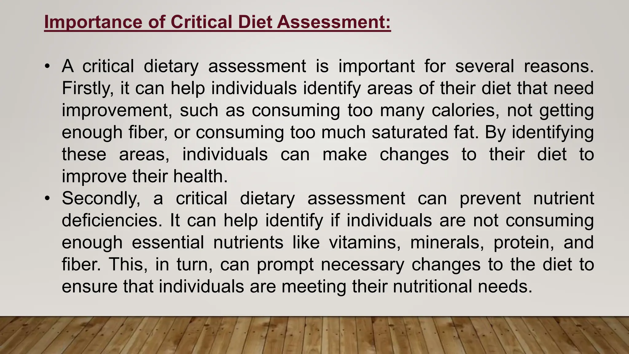 Critical Dietary Assessment nutritional status | PPTX | Medical Health