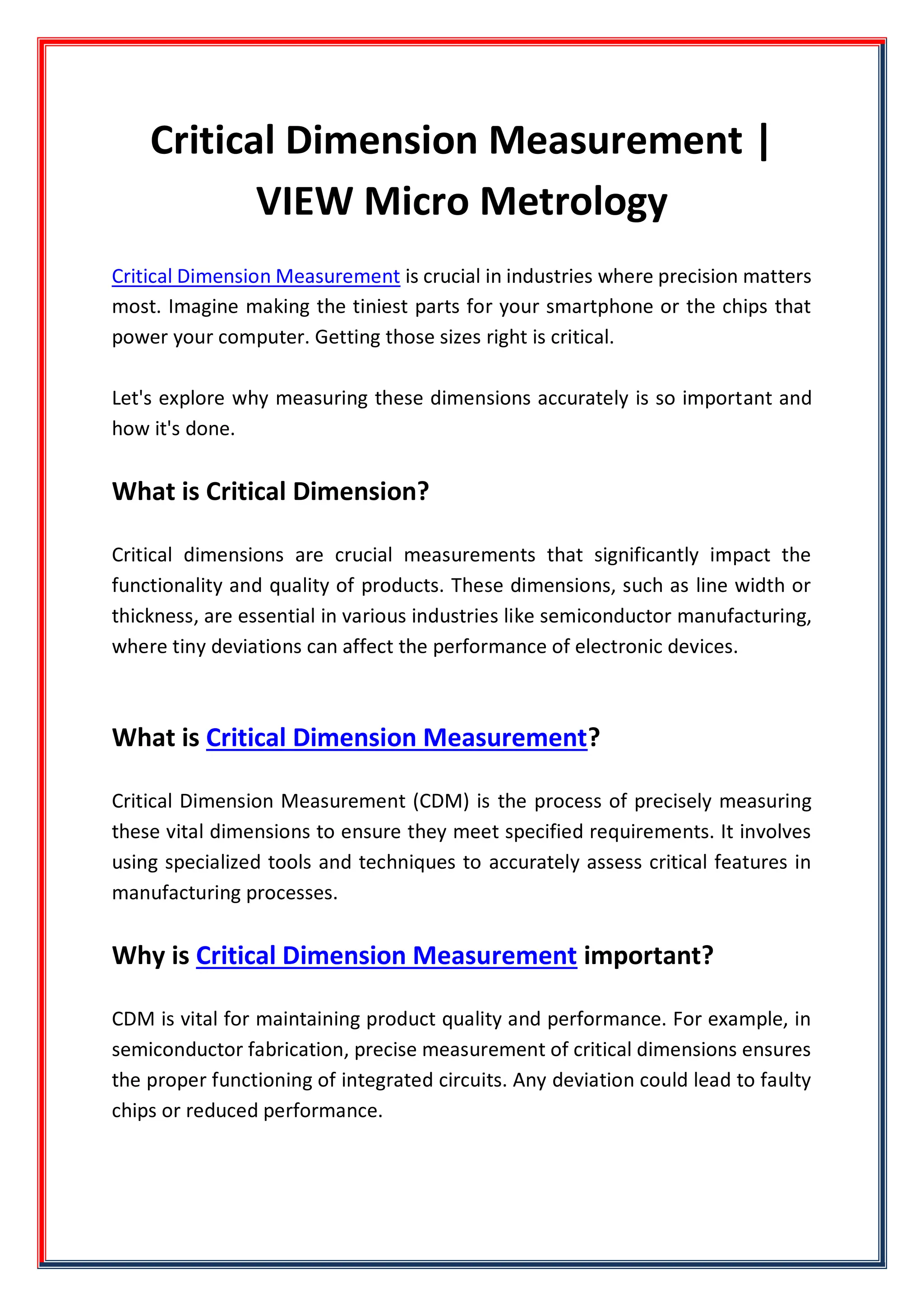 Critical Dimension Measurement - VIEW Micro Metrology | PDF